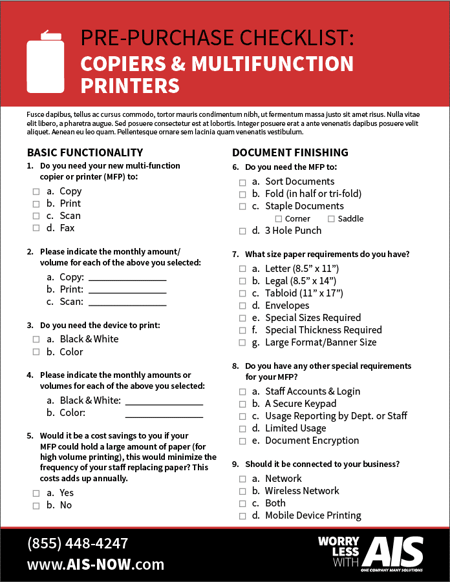 Copier Checklist